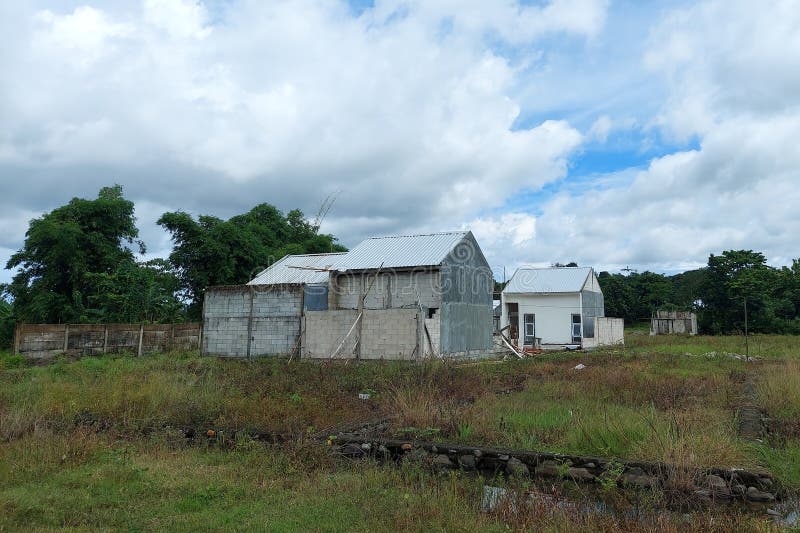Semi-finished Permanent House with a Large Garden Stock Photo - Image ...