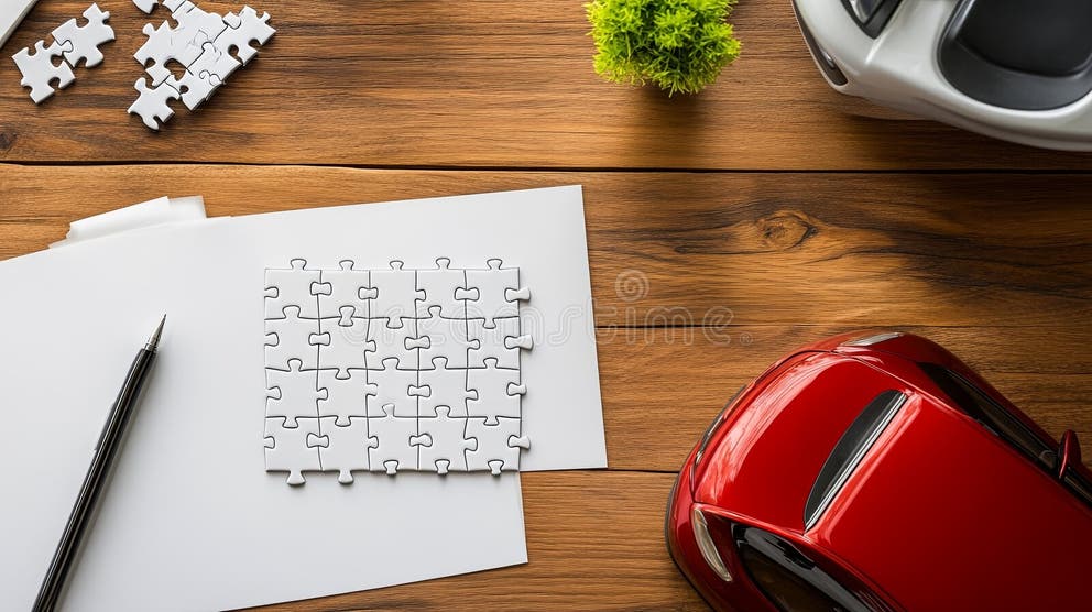 Half-finished Puzzle on Wooden Dining Table. Stock Image - Image of ...