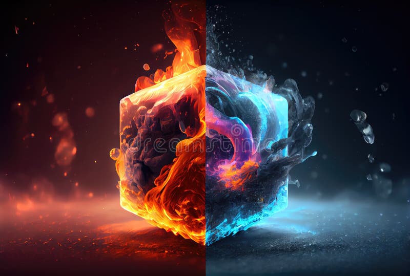 Half Fire and Half Ice Mountains with the Sky Background. Metaphor and ...