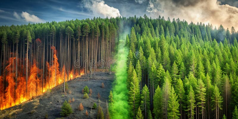 Half of the Forest is Burned and Half is Still Green Showing the ...