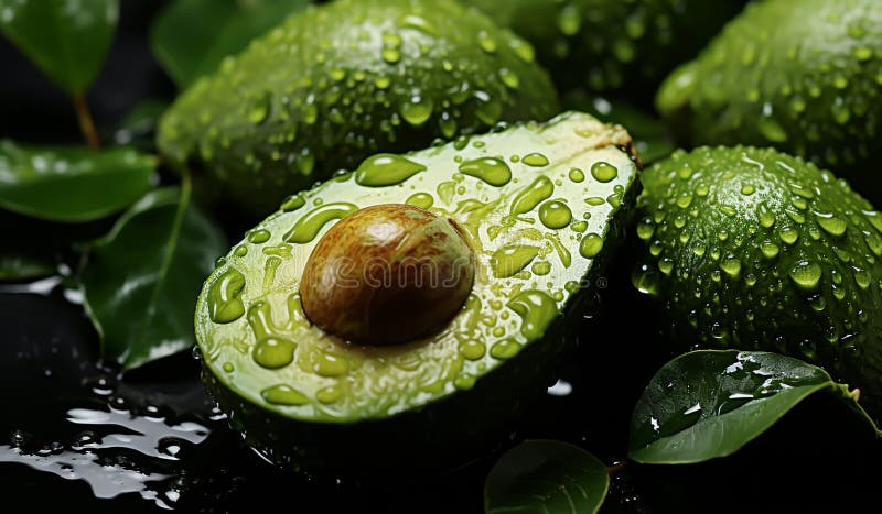 Half of Fresh Avocado with Drops. AI Generated Stock Illustration ...