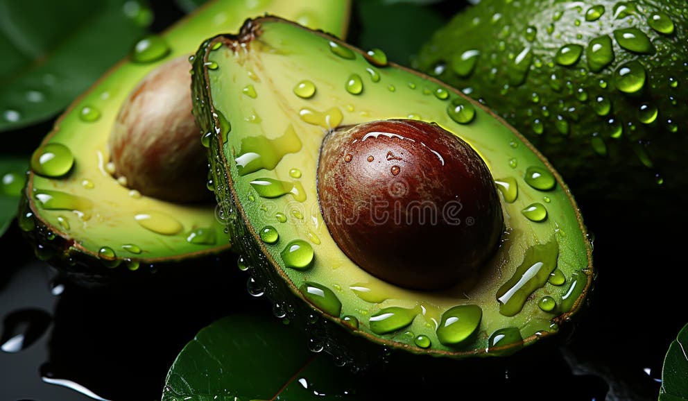 Half of Fresh Avocado with Drops. AI Generated Stock Illustration ...