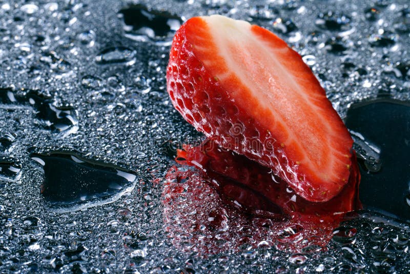 Half of Fresh Strawberries with Water Drops Stock Image - Image of ripe ...