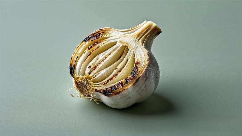 Single Grilled Garlic Stem Slice with Seared Surface and Pale Green ...