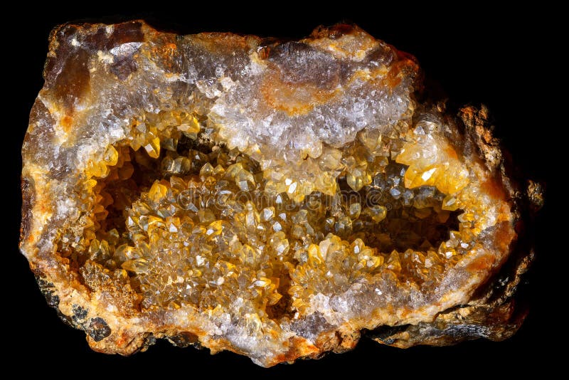 Half of a Geode with Quartz Crystals Colored Yellow by Iron Oxides ...