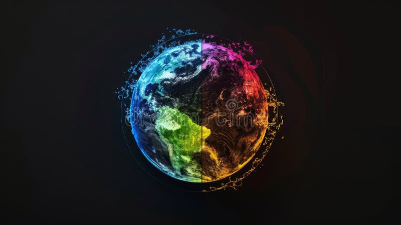 Half-and-half Globe with Vibrant Colors and Intricate Texture Stock ...