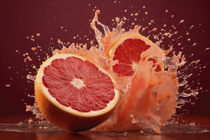 Fresh Grapefruit Splash on Red Background Stock Photo - Image of ...