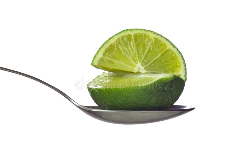 Half of Green Lime in Spoon Isolated Stock Photo - Image of healthy ...