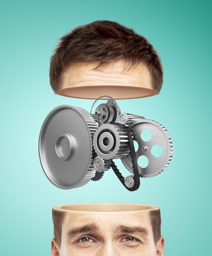 Half head and metal gears stock image. Image of business - 32886971