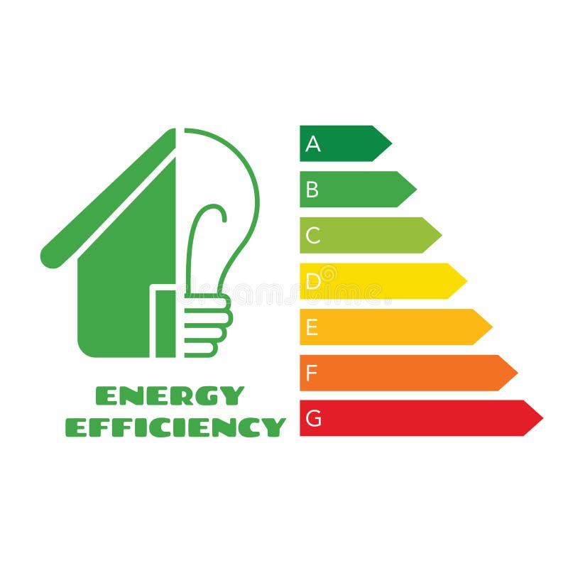 Half House and Bulb Icon with Energy Efficiency Graph Sign. Energy ...