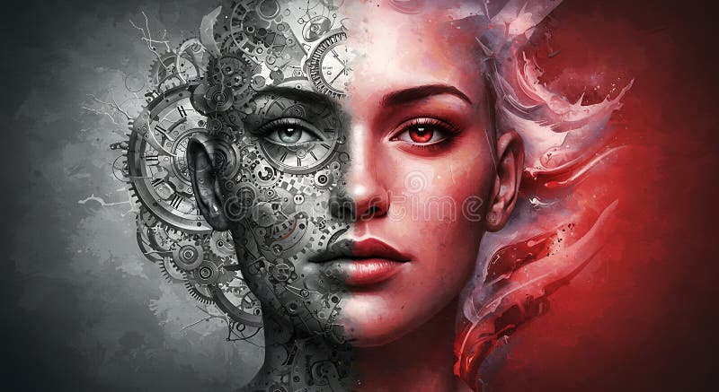 Half-human, Half-machine Face in a Striking Composition. the Left Side ...