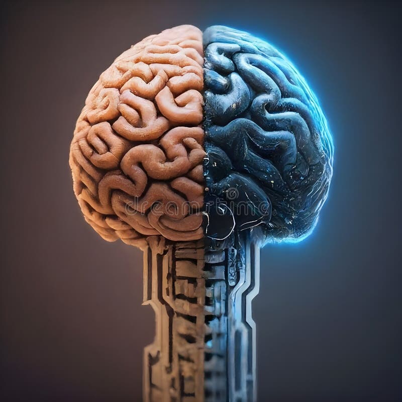 A Half Human and Half Machine Brain. Stock Illustration - Illustration ...
