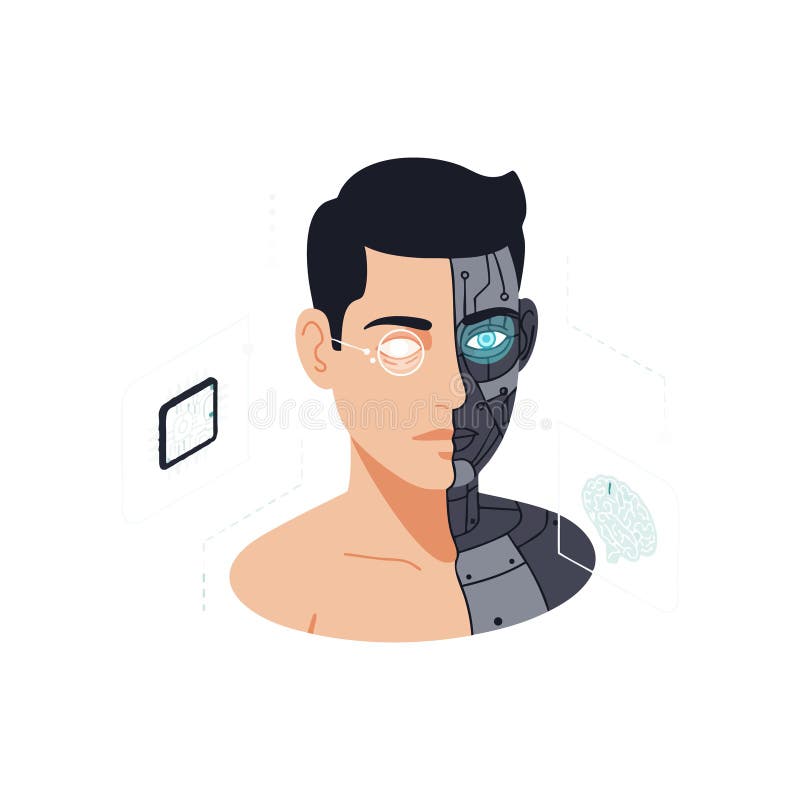 Half Human Half Robot Cyborg Face Artificial Intelligence Digital ...
