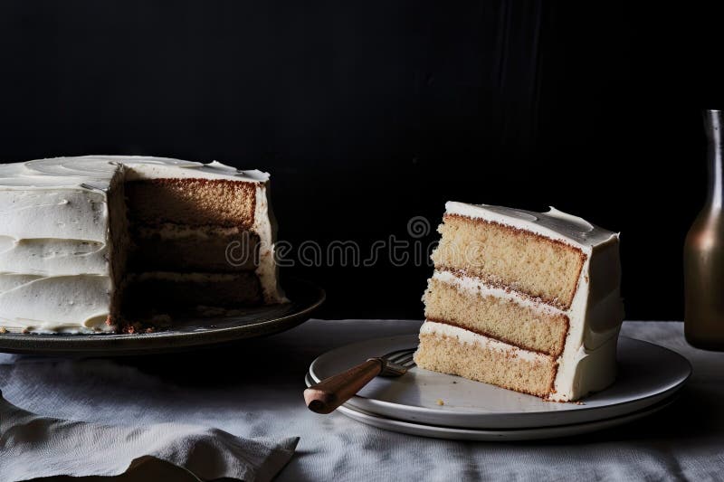 Half- Layer Cake with Rustic, Uneven Frosting Stock Image - Image of ...