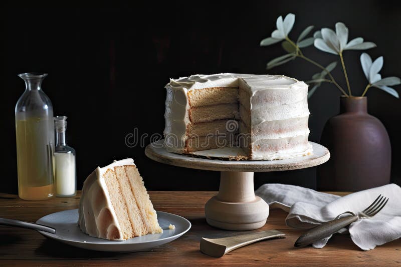 Half- Layer Cake with Rustic, Uneven Frosting Stock Illustration ...