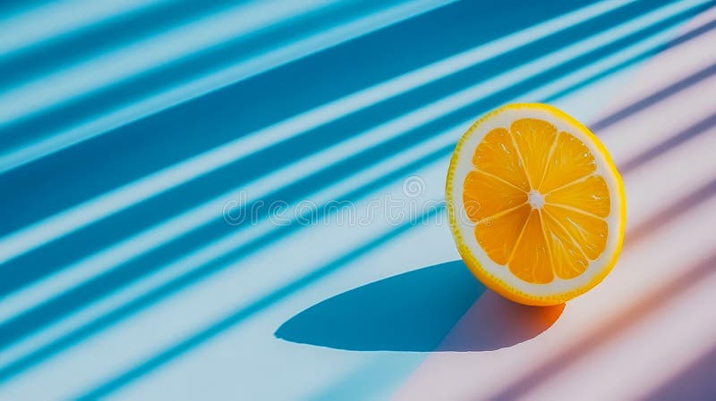 Half Lemon Casting Shadow on Pastel Blue Stock Illustration ...