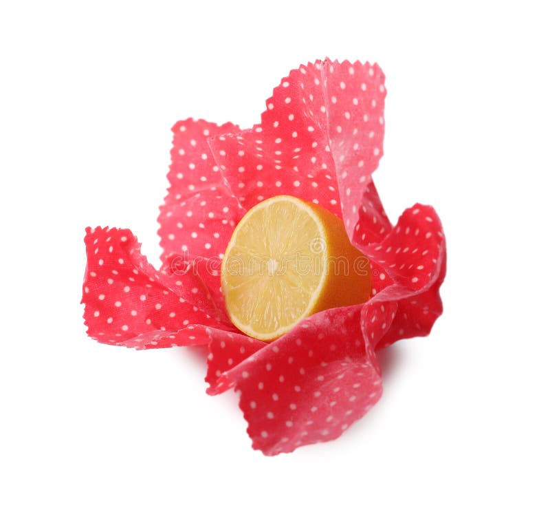 Half of Lemon in Red Beeswax Food Wrap on White Background Stock Photo ...