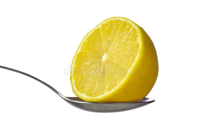 Half of Lemon in Spoon Isolated Stock Image - Image of white, spoon ...