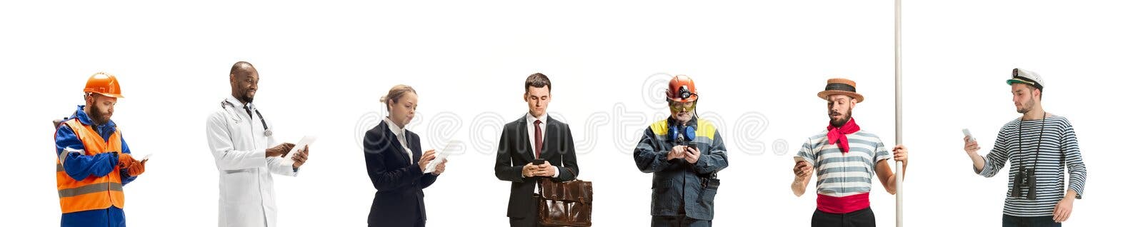 Collage of Group of People with Different Professions Isolated on White ...
