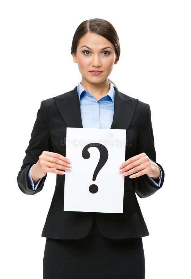 Businesswoman with Question Mark in Front of Face Stock Image - Image ...