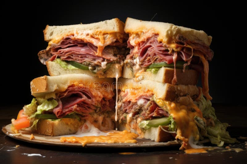 Half-made Sandwich with Fillings Spilling Out Stock Photo - Image of ...
