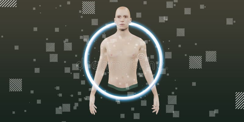 Half Man Robot Ai Concept Digital Age Black Background 3D Illustration ...