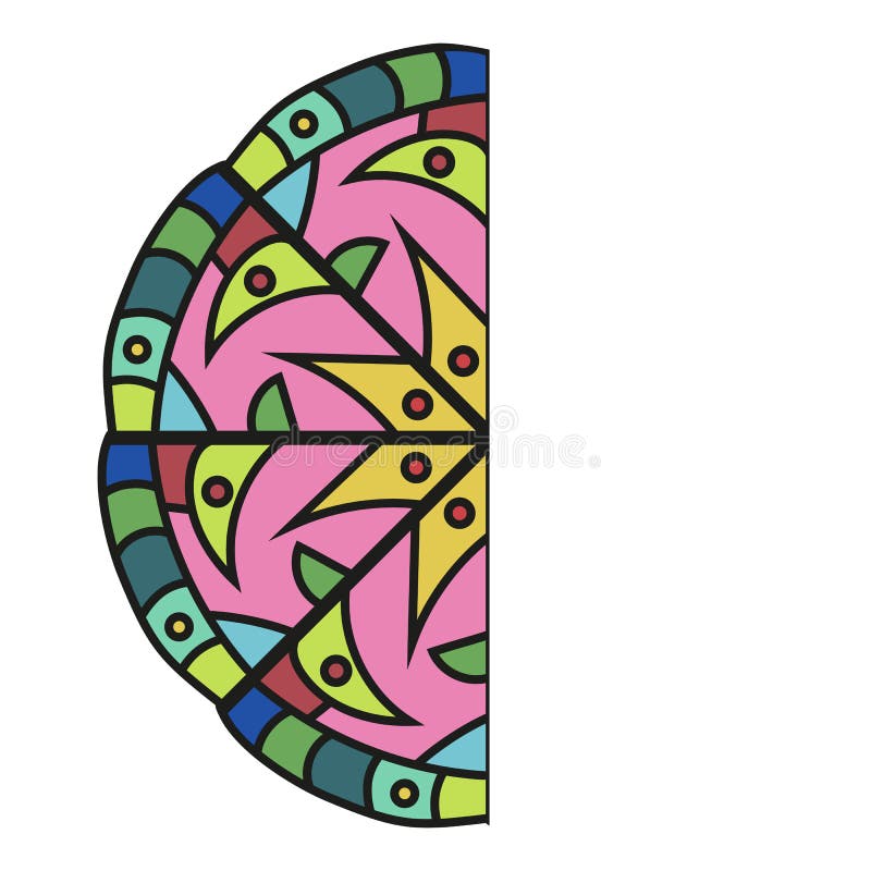 Half Mandala Color in Sketch Style on White Background. Abstract ...