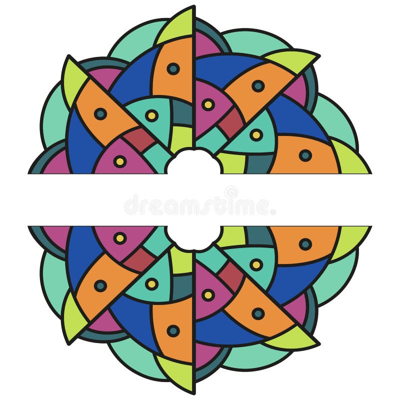 Half Mandala Color in Sketch Style on White Background. Abstract ...