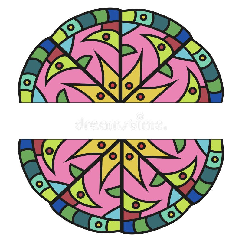 Half Mandala Color in Sketch Style on White Background. Abstract ...