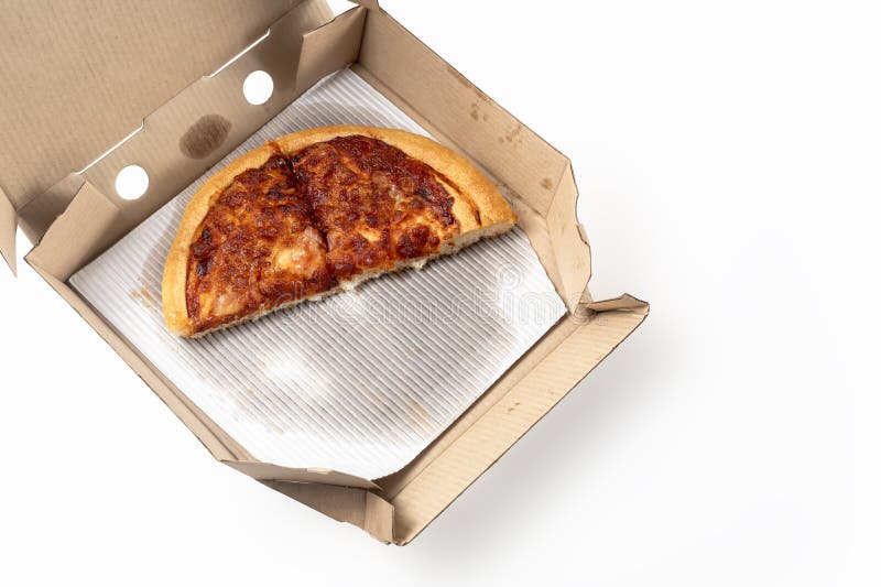 Half Margherita Pizza in Cardboard Box on White Background. Pizza ...