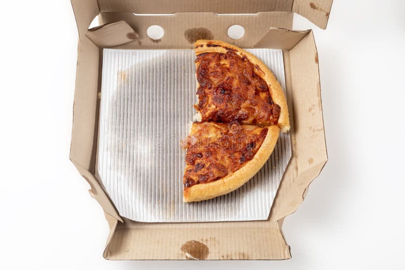 Half Margherita Pizza in Cardboard Box on White Background. Pizza ...