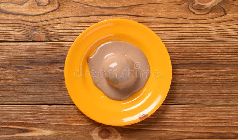 A Half Melted Chocolate Ice Cream Ball on a Dish Stock Image - Image of ...