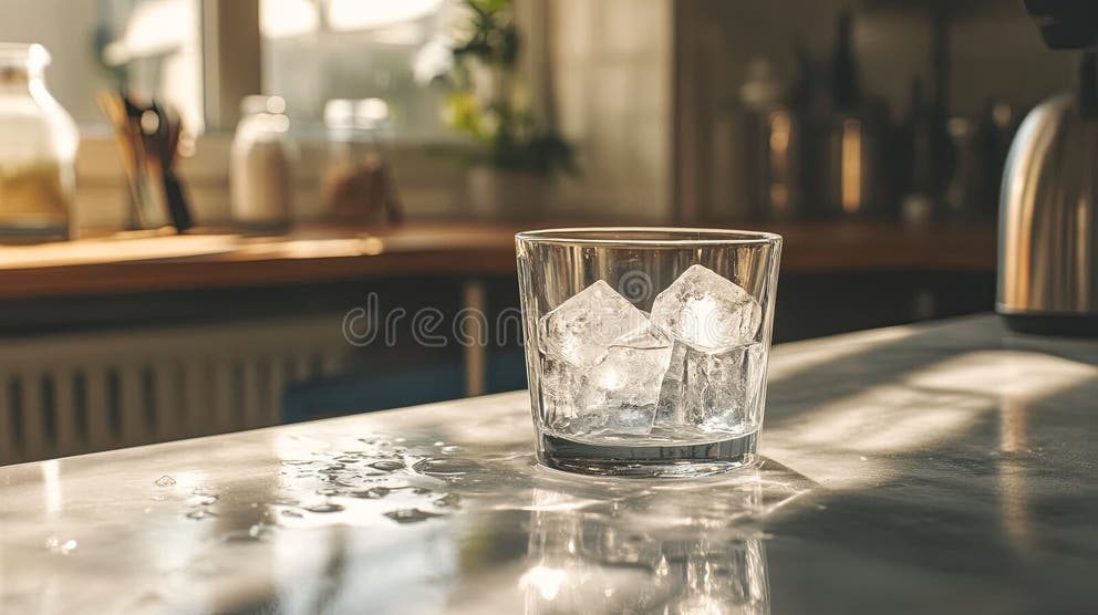 Half-melted Ice Cubes on Counter. Stock Photo - Image of reflection, liquid: 385157028