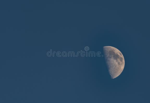Half Moon on Blue Color Sky and Orange Light Stock Photo - Image of ...