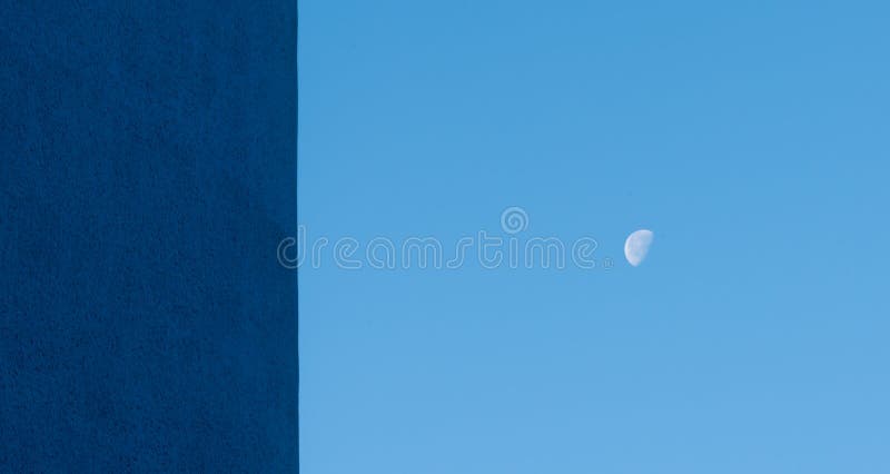 Half Moon and Blue Facade in the Morning Stock Image - Image of facade ...