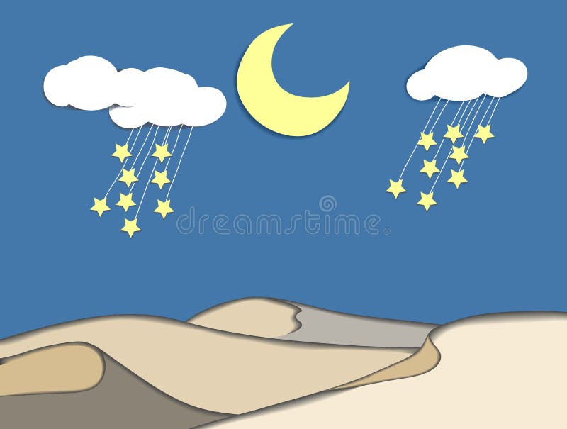 Half Moon, Cloud and Stars Over Desert at Night Stock Vector ...