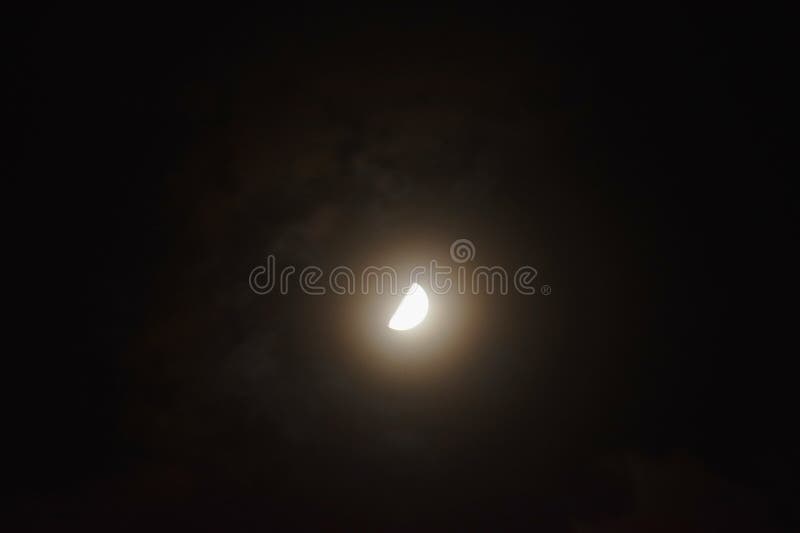 Half Moon Floating on Dark Sky in Night Stock Photo - Image of abstract ...
