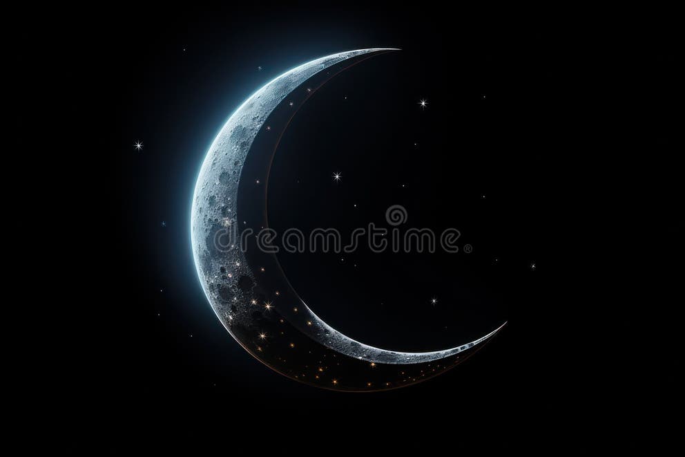 Half a Moon in the Night Sky with Stars Stock Illustration ...