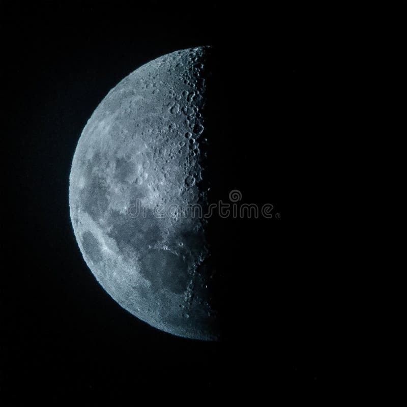 Half Moon Over the Dark Black Sky at Night Stock Photo - Image of ...