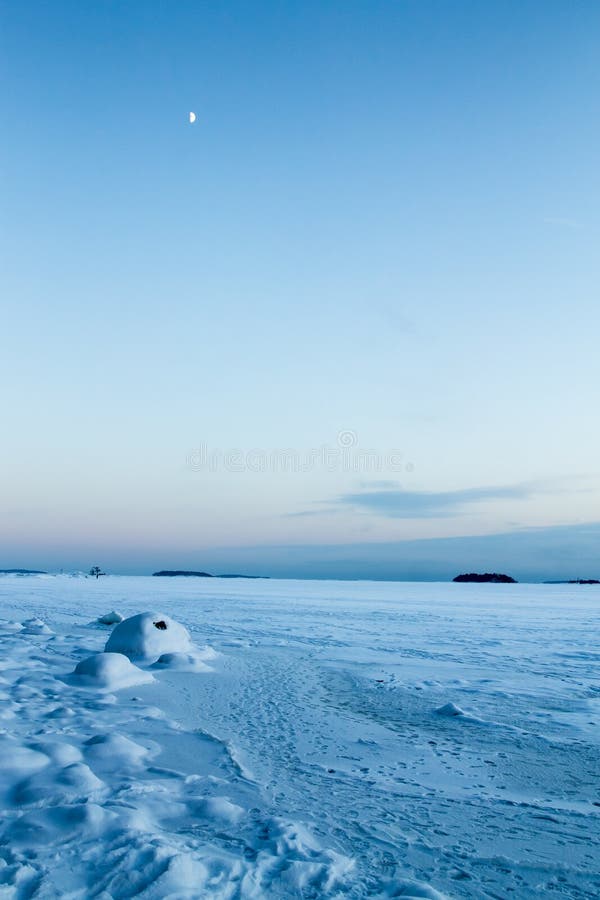 Half Moon Over Sea Ice in the Winter Blue Hour Stock Image - Image of ...