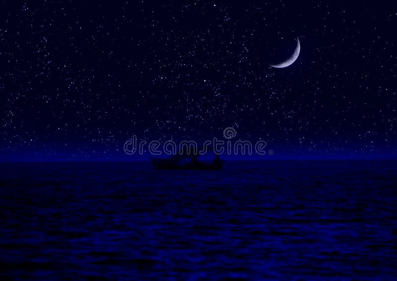 Half of Moon Reflected in Water Stock Illustration - Illustration of ...