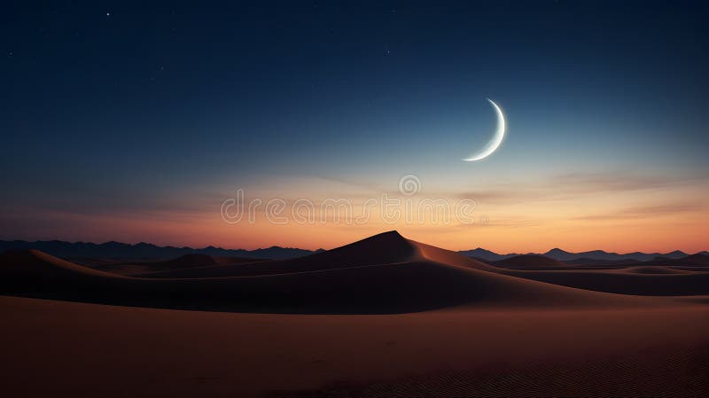 Half-Moon Shining Over the Desert Stock Photo - Image of copyspace ...