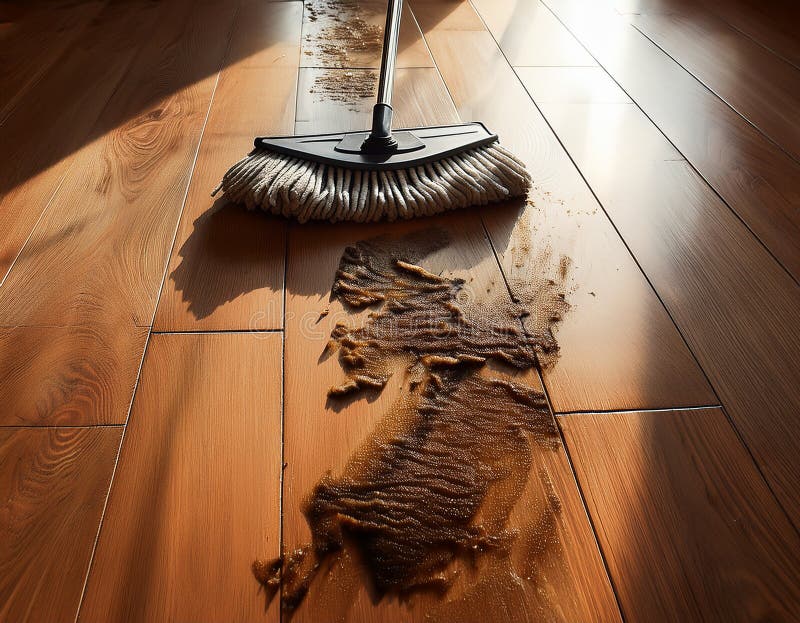 A Half-mopped Floor, with One Side Shining and the Other Covered in ...