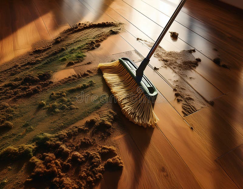 A Half-mopped Floor, with One Side Shining and the Other Covered in ...