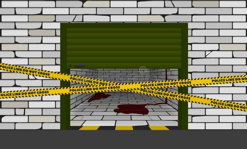 Half-open Garage with Blood Inside, Enclosed Warning Tape Stock Vector ...