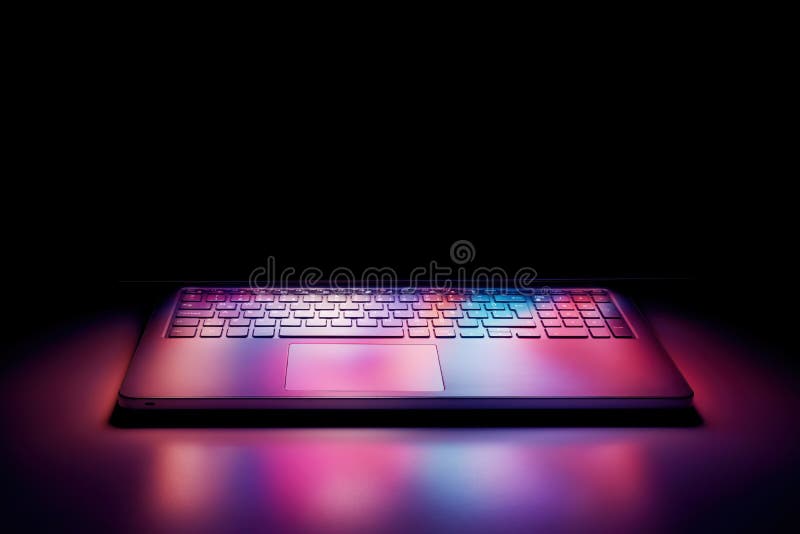 Half Open Laptop Computer Screen Reflecting Pastel Colorful Lights on ...