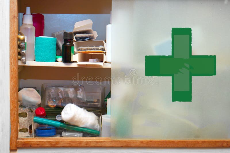 Half Open Shelf with First Aid Kit Stock Image - Image of emergency ...