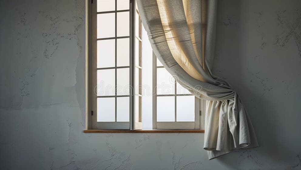 Photorealistic Image of a Half-open Window Curtain Fluttering Stock ...