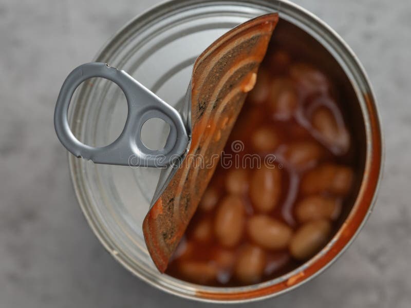 Half Opened Can of Food Showing Ring Pull, Baked Beans in Tomato Sauce ...