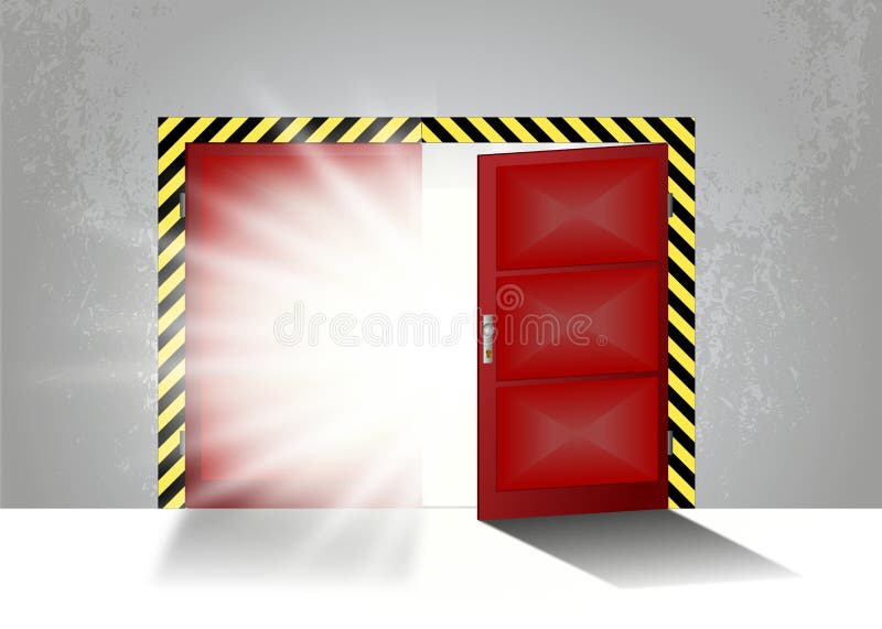 Half Opened Iron Plate Gate Door with Light Shining Stock Illustration ...